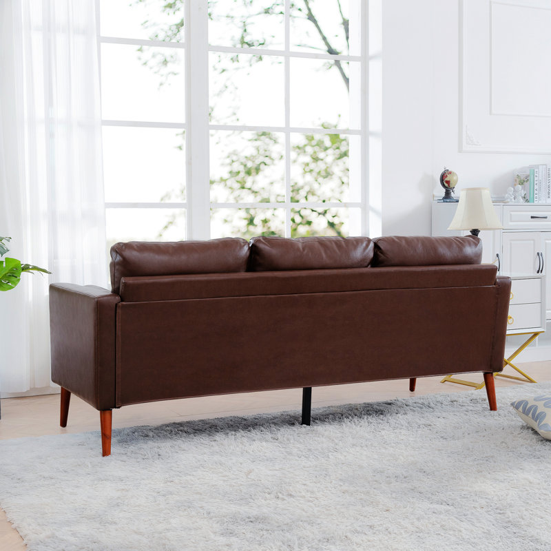 Small Sofa Couch 76.97 in Brown 3 Seat Comfy Couches for Living Room George Oliver